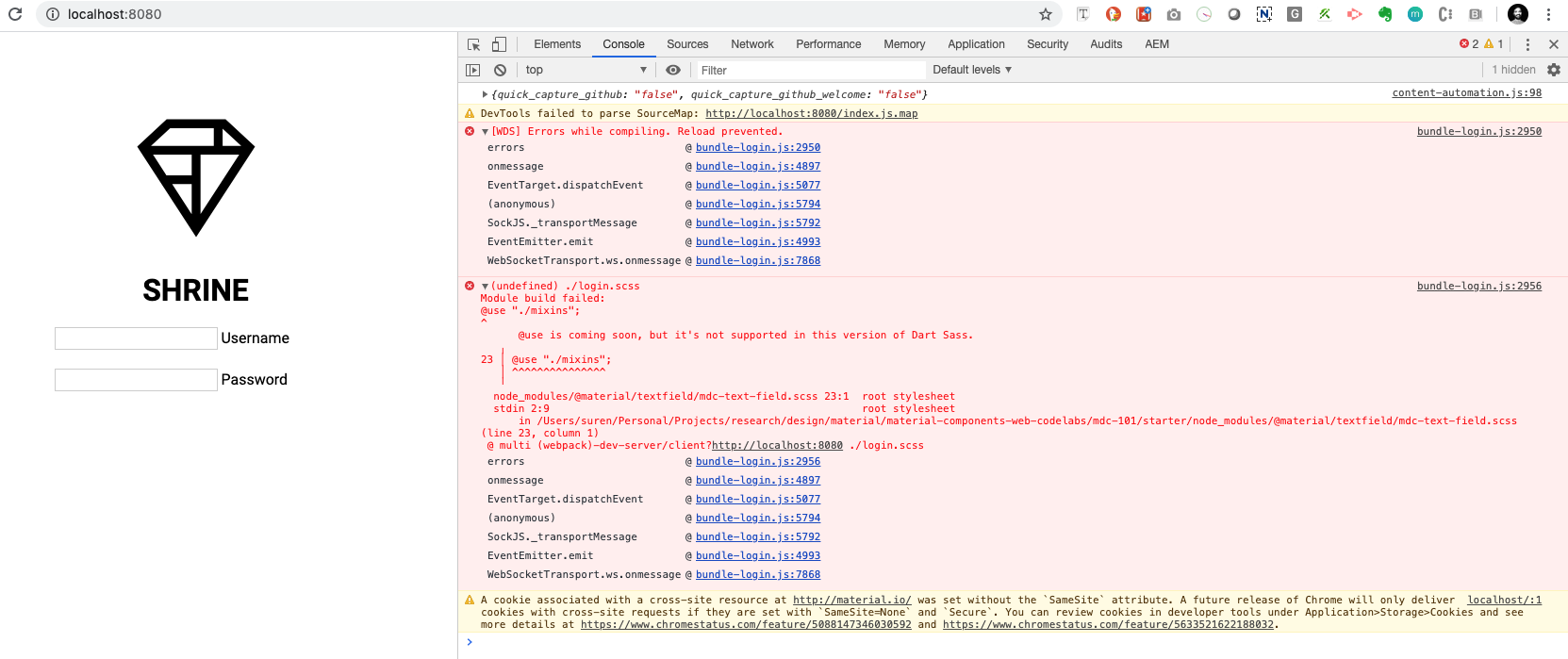 Codelab Mdc 101 Web Page Fails To Load After Including Import In Loginscss File · Issue