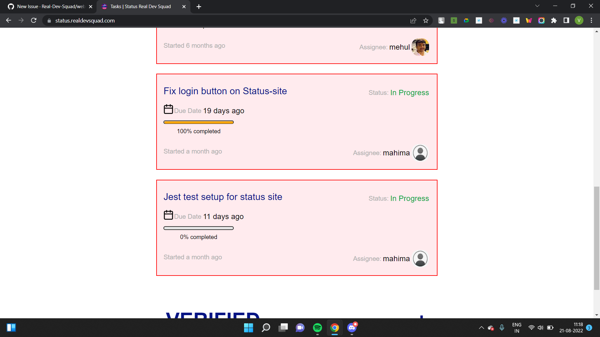 Progressbar should show green if the task is 100% · Issue #287 · Real-Dev-Squad/website-status ...