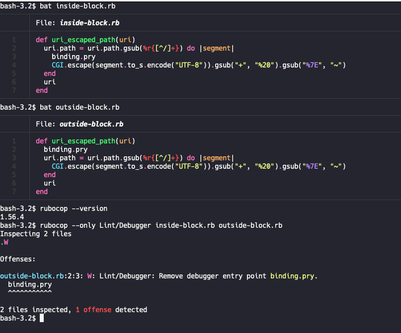 Lint/Debugger not detecting issues inside block · Issue #12244 · rubocop/rubocop · GitHub