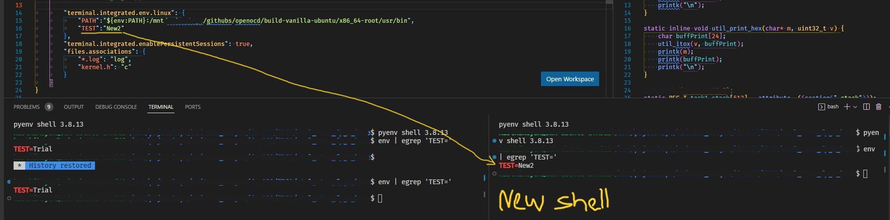 newly added environment variable is not reflected on restored terminal sessions · Issue #168020 ...