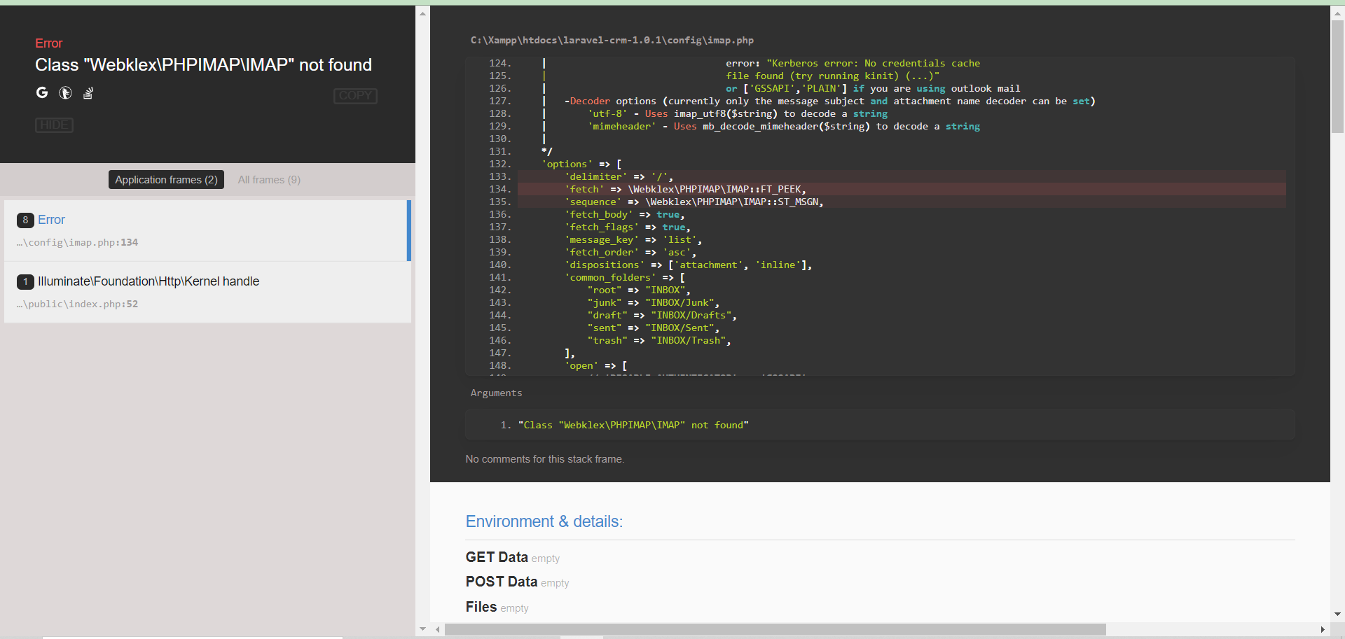 Getting Error " Class "Webklex\PHPIMAP\IMAP" not found" while integration of Google calender in ...