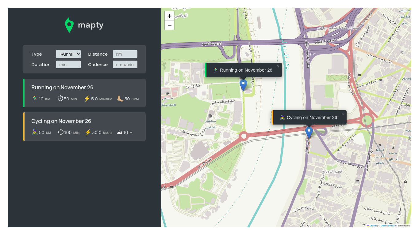 Github Osama Elshimy Mapty Map Your Workouts Keep Track Of Your Workouts On Map Using Mapty