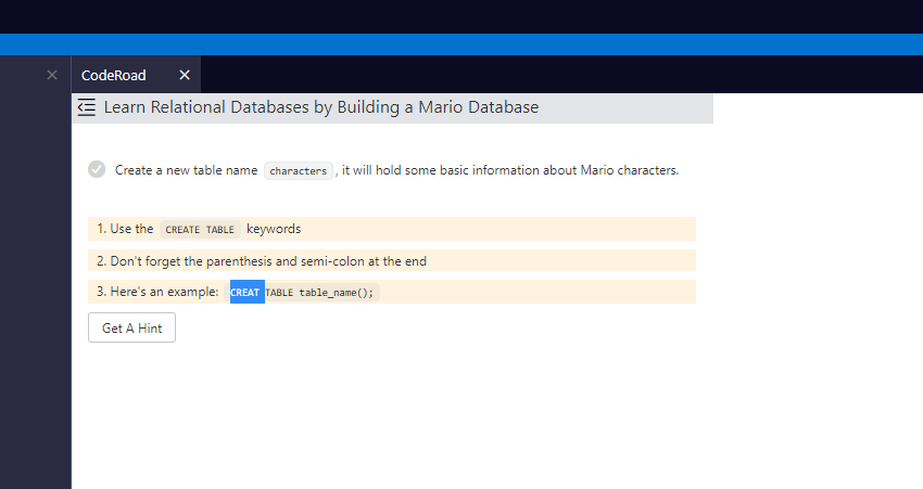 Learn Relational Databases by Building a Mario Database - Typo in hint · Issue #48285 ...