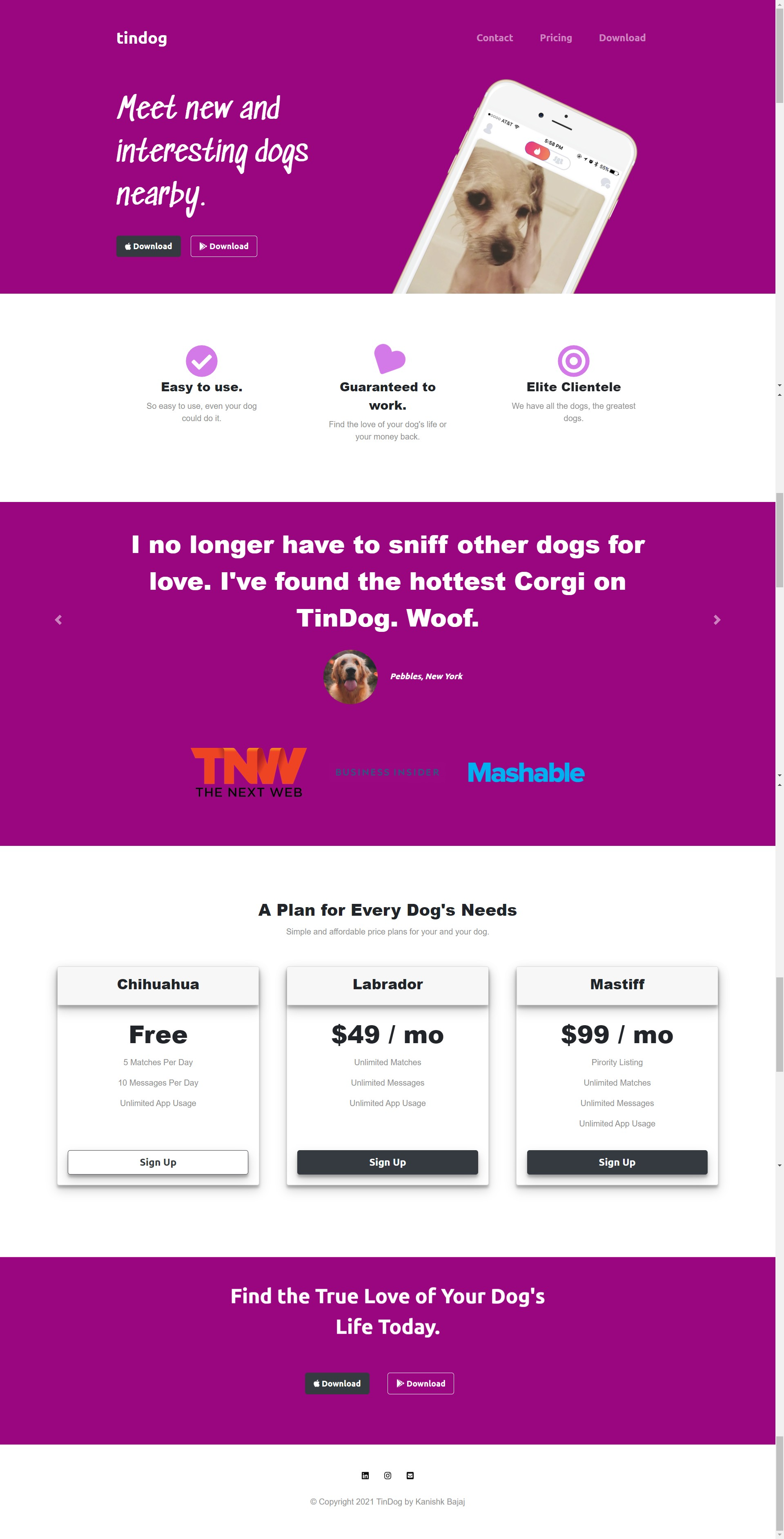 GitHub - kanishkk19/TinDog: Start up landing page for a fictional application named TinDog ...
