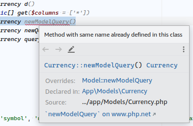 Method with same name already defined in this class · Issue #1381 · barryvdh/laravel-ide-helper ...
