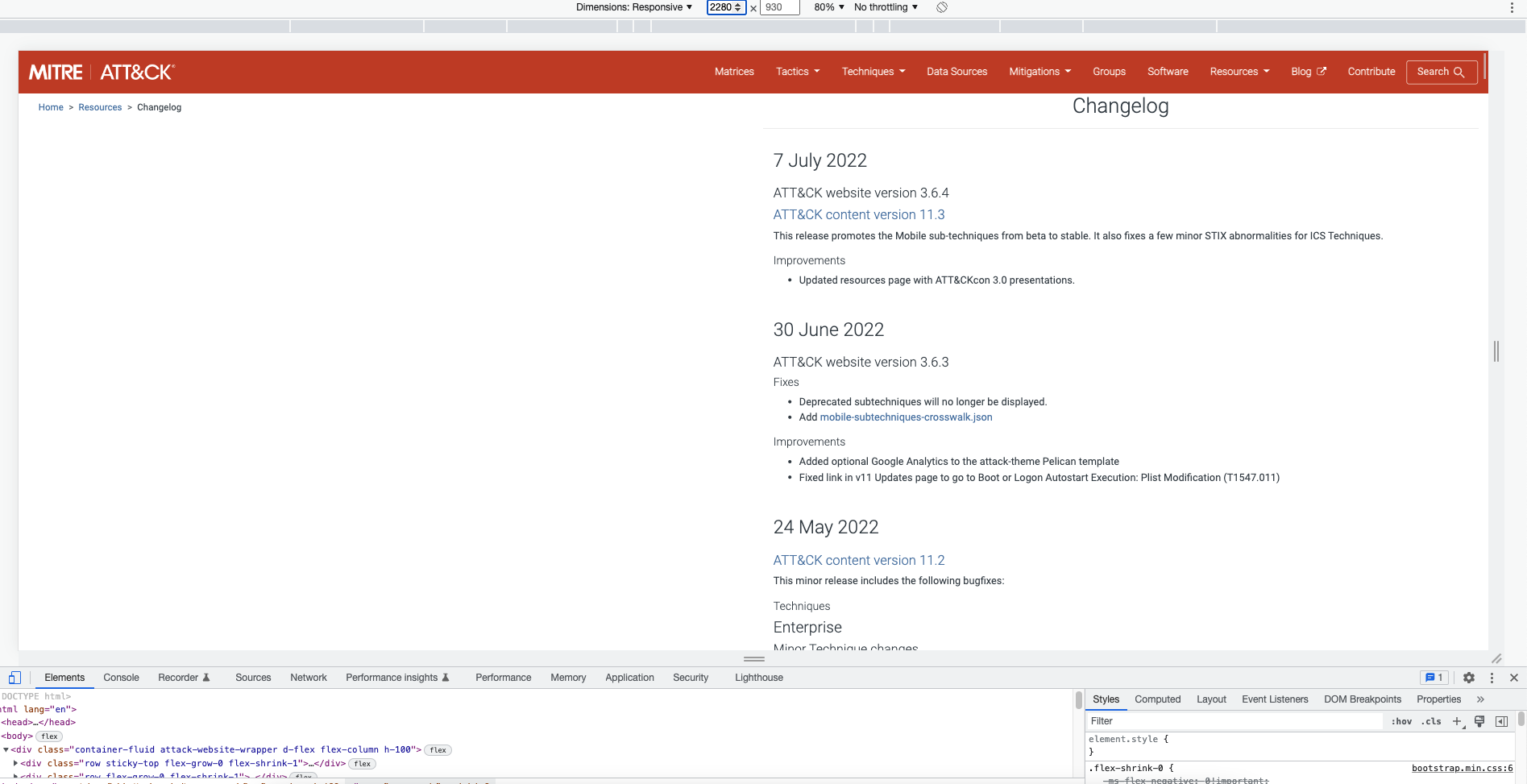 Changelog displayed poorly on large monitors · Issue #378 · mitre-attack/attack-website · GitHub
