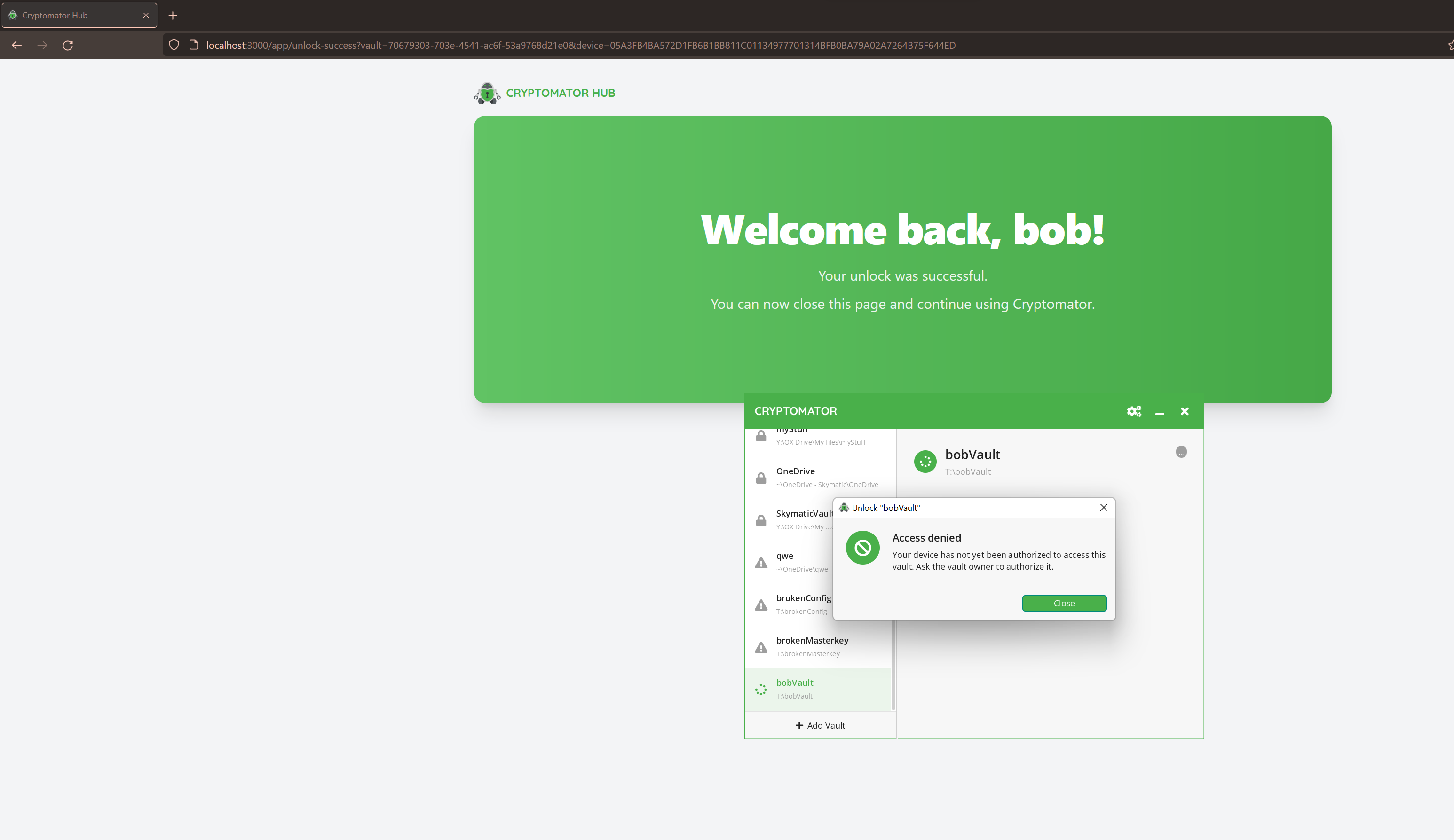 Hub shows successful unlock, App shows access denied · Issue #166 · cryptomator/hub · GitHub