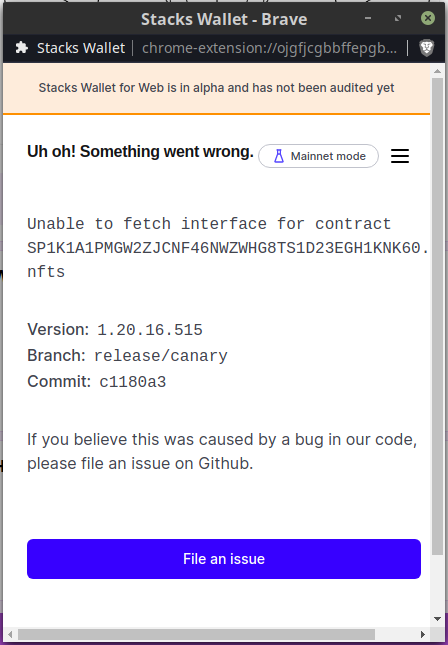 [1.20.16.515] Bug: Unable to fetch interface · Issue #943 · leather-io/extension · GitHub