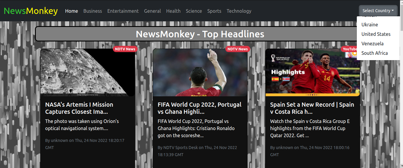 GitHub - ar-faisal/News-Monkey-React: newsmonkey is created to study the class based component ...