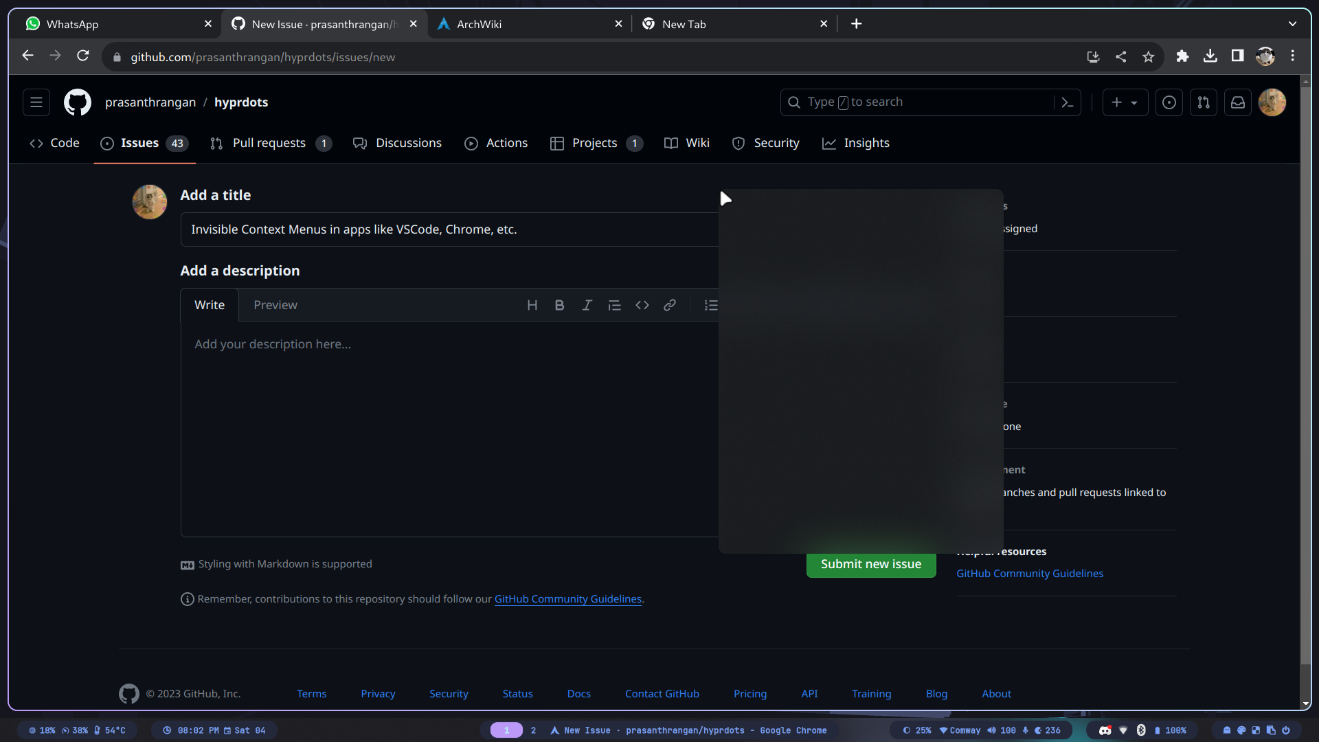 Invisible Context Menus in apps like VSCode, Chrome, etc. · Issue #445 · prasanthrangan/hyprdots ...