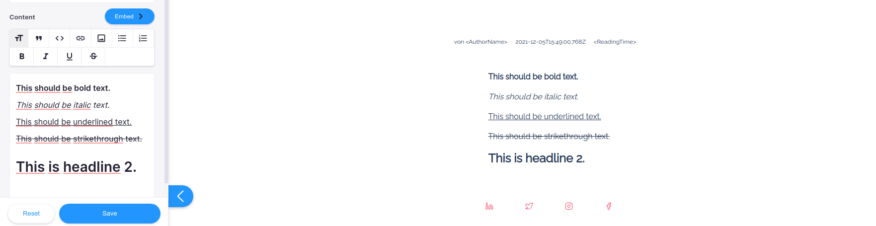MDX-Editor & TinaMarkdown not saving bold, italic, underline, striketrough correctly · Issue ...