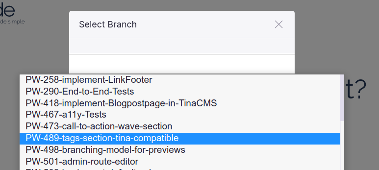 Branch Switcher modal dialog too narrow for branch names · Issue #2324 · tinacms/tinacms · GitHub