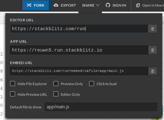 Posted applications have an invalid share URL prior to forking · Issue #585 · stackblitz/core ...