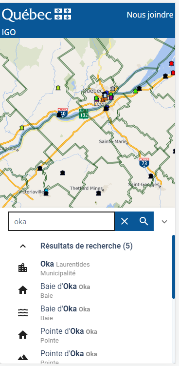 Interrogation des features + Recherche + Légende · Issue #33 · infra-geo-ouverte/igo2-quebec ...