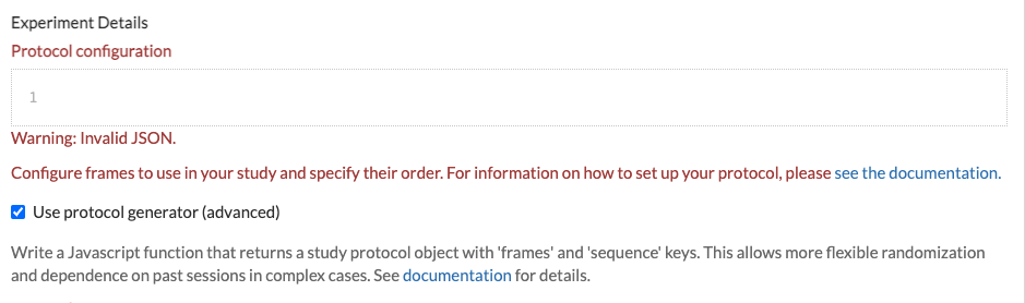Study edit form: disable JSON validation when protocol generator box is ticked · Issue #1043 ...