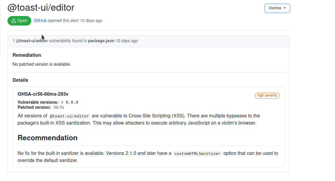 Github Alert Received · Issue 1198 · Nhn Tui Editor · Github