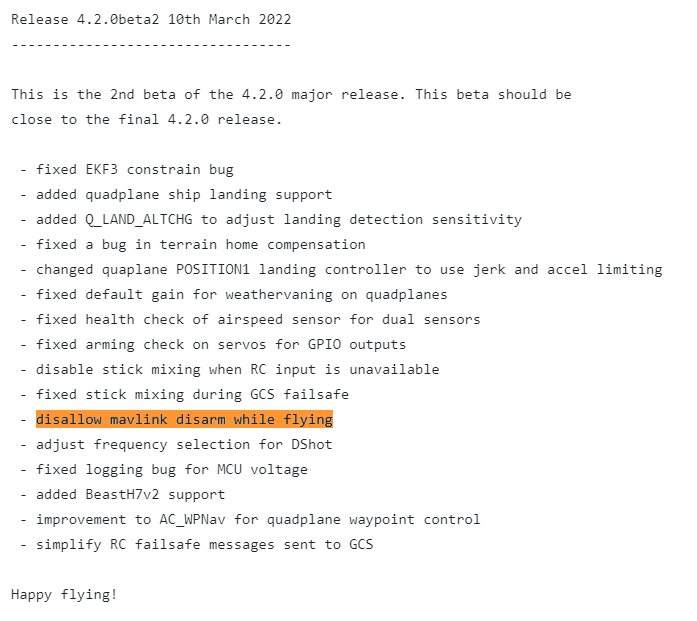 DISARM_CHECK bitmask for each disarm method · Issue #24730 · ArduPilot/ardupilot · GitHub