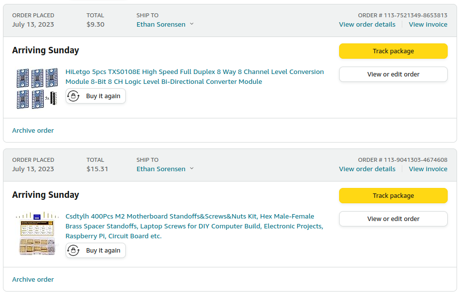 Purchase Order 3: Standoffs and logic shifter · Issue #8 · EpicPantalones/AutoFrog · GitHub