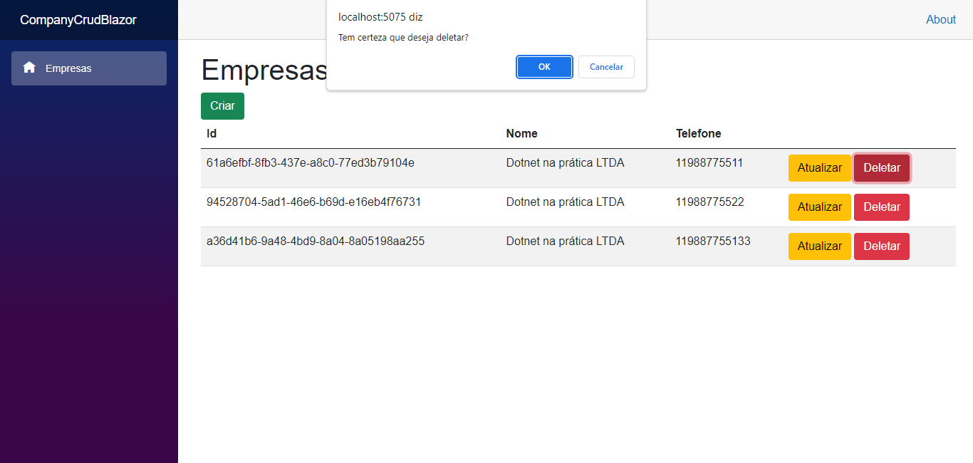 GitHub - Thaisa-Cristina/CompanyCrudBlazor: CRUD com BLAZOR e .NET 6