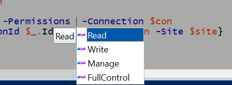 [BUG] Grant-PnPAzureADAppSitePermission intellisense doesn't show all possible values for ...