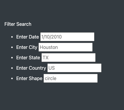 GitHub - megroma/UFOs: The webpage has a dynamic table that is filtered based on user input