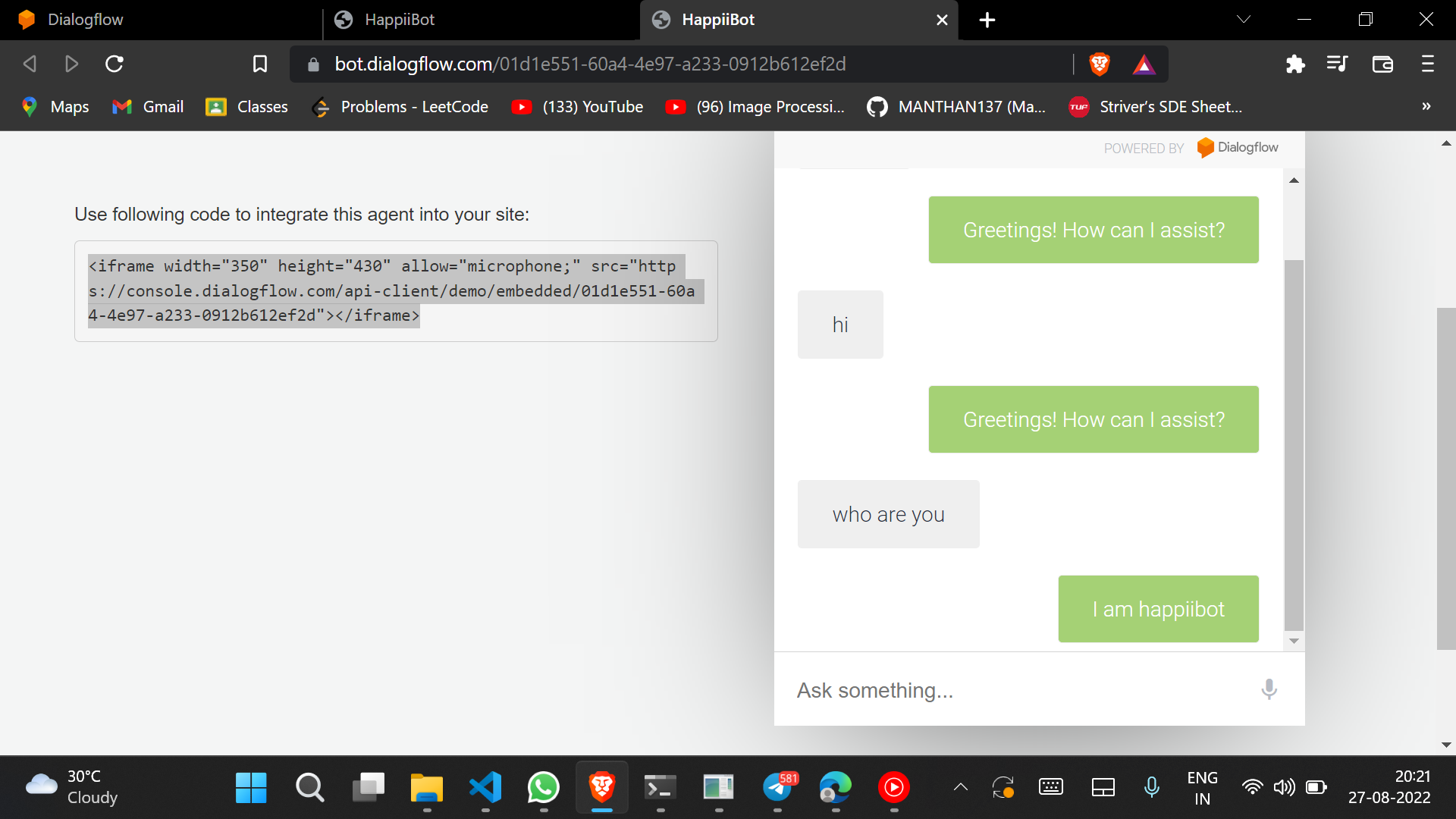 GitHub - MANTHAN137/HappiiBot: HappiiChat bot using Dialogflow , Html , Telegram