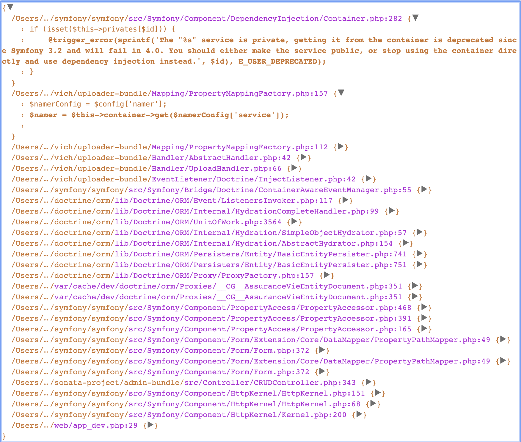Deprecation private service in Symfony 3.4 · Issue #1012 · dustin10/VichUploaderBundle · GitHub