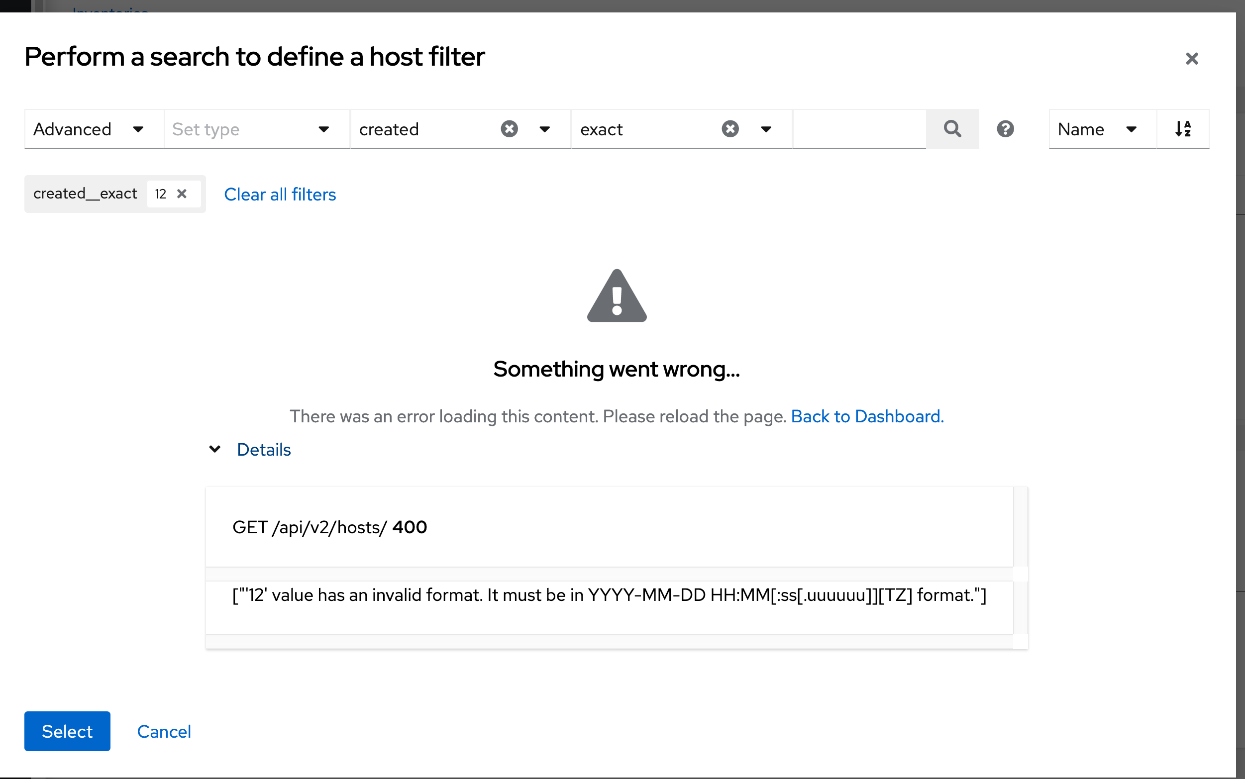 Advanced Search On Hosts Returns 400 If Wrong Variable Type Is Passed · Issue 9956 · Ansible 