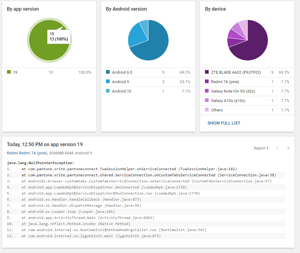 java.lang.NullPointerException at com.pantone.xrite.pantoneconnect.TwaSessionHelper ...