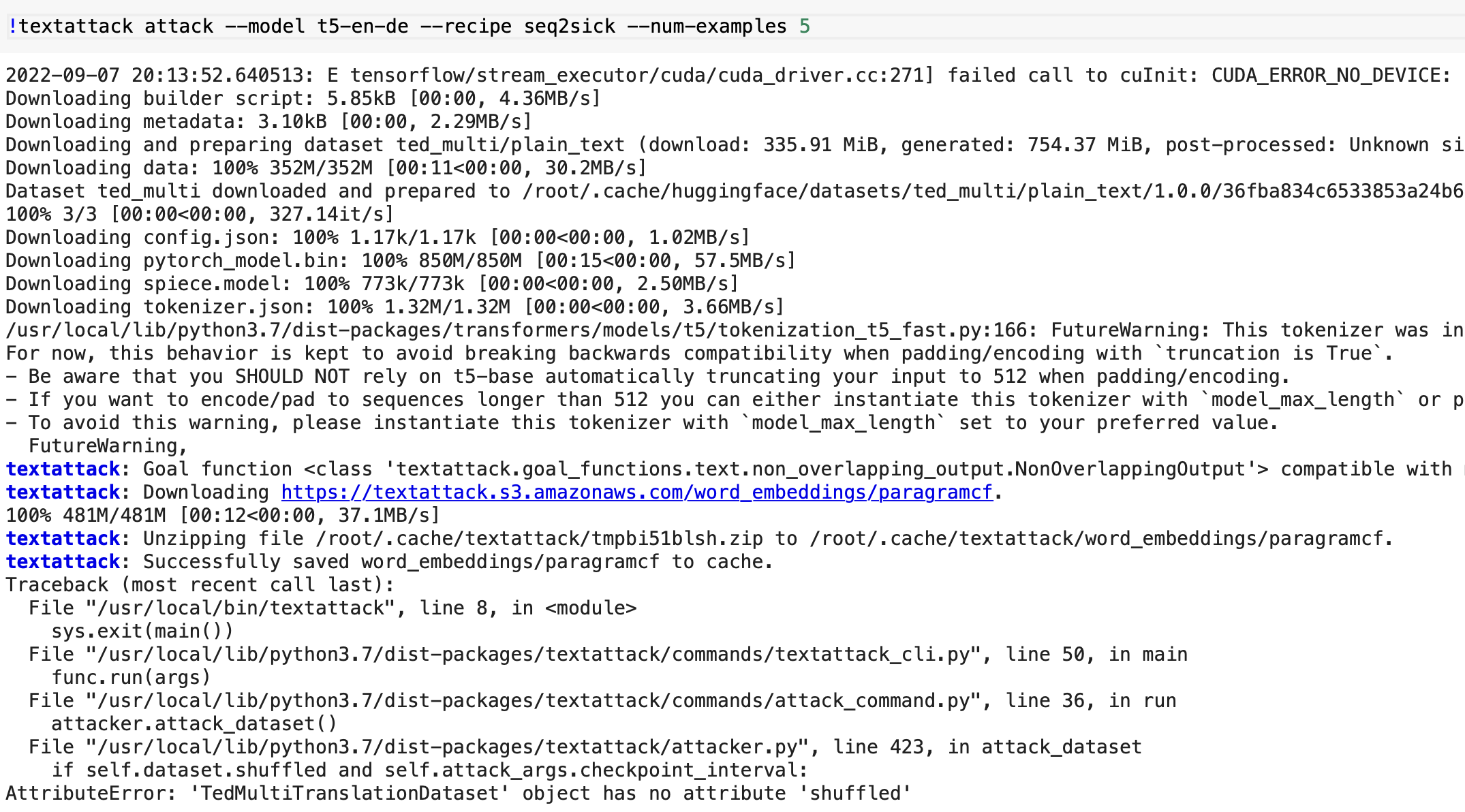 Attacking T5 model doesn't work · Issue #697 · QData/TextAttack · GitHub