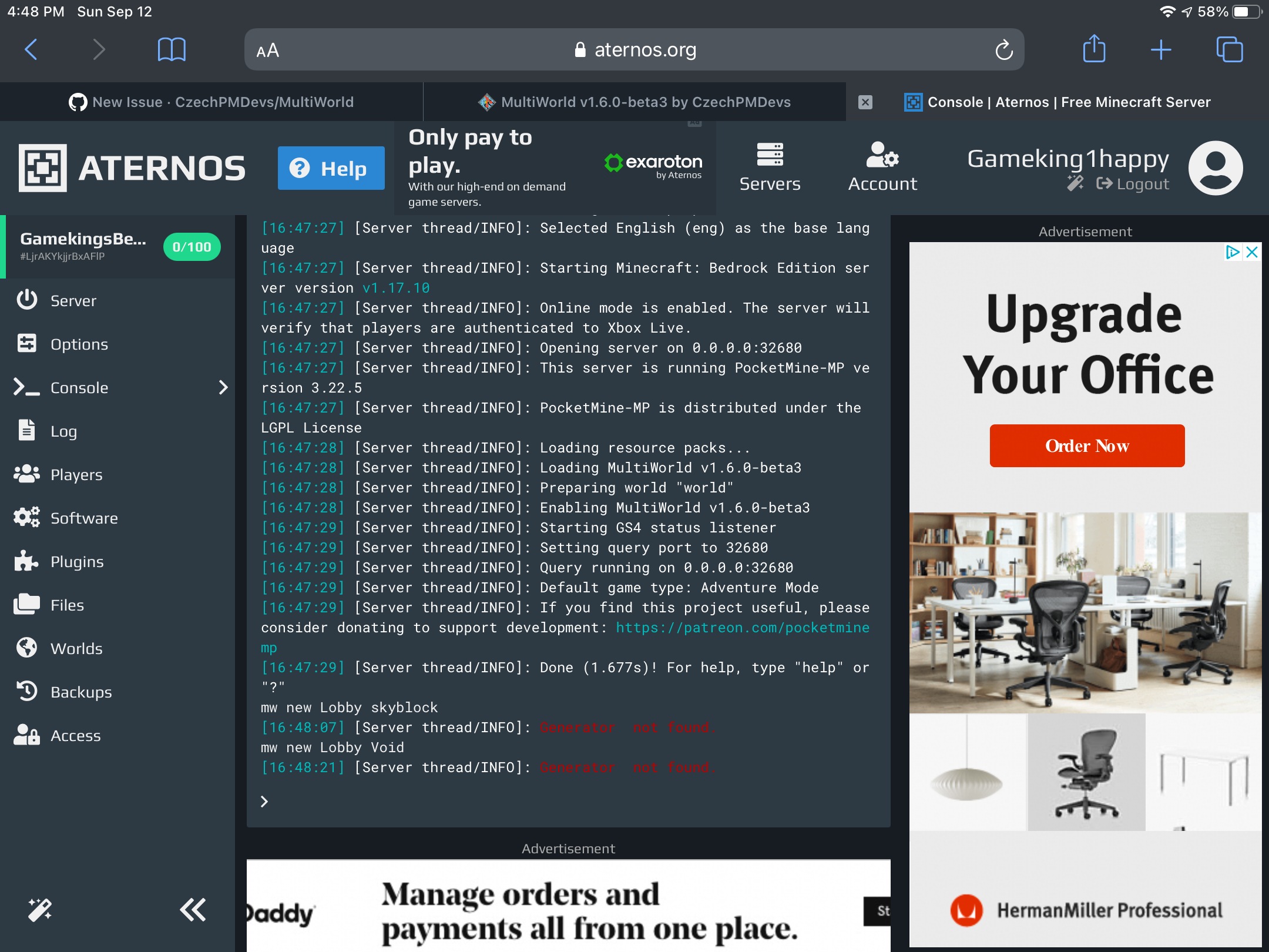 Cannot make other worlds besides normal · Issue #209 · CzechPMDevs/MultiWorld · GitHub