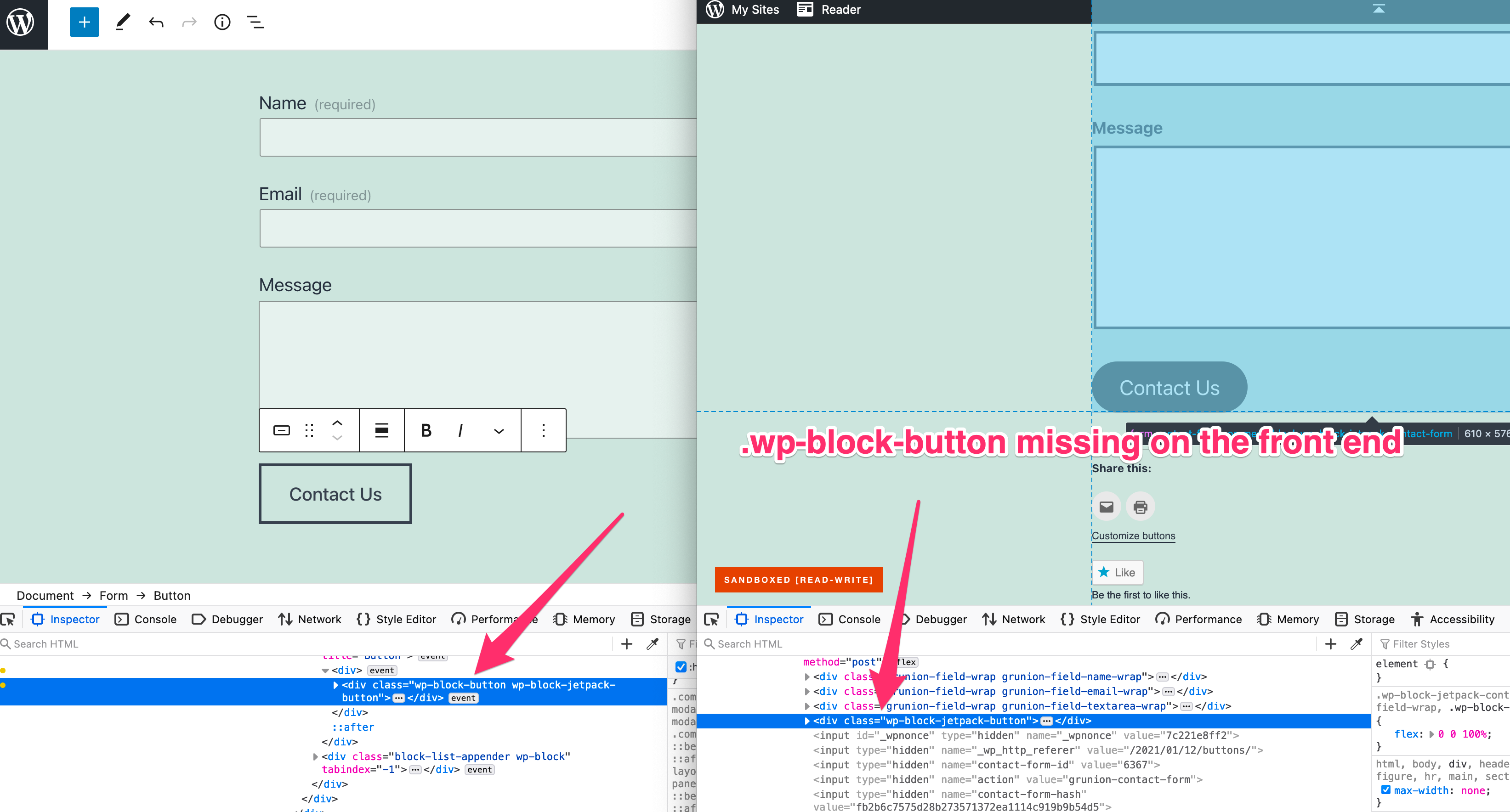 Button block: wp-block-button class missing in the frontend · Issue #18325 · Automattic/jetpack ...