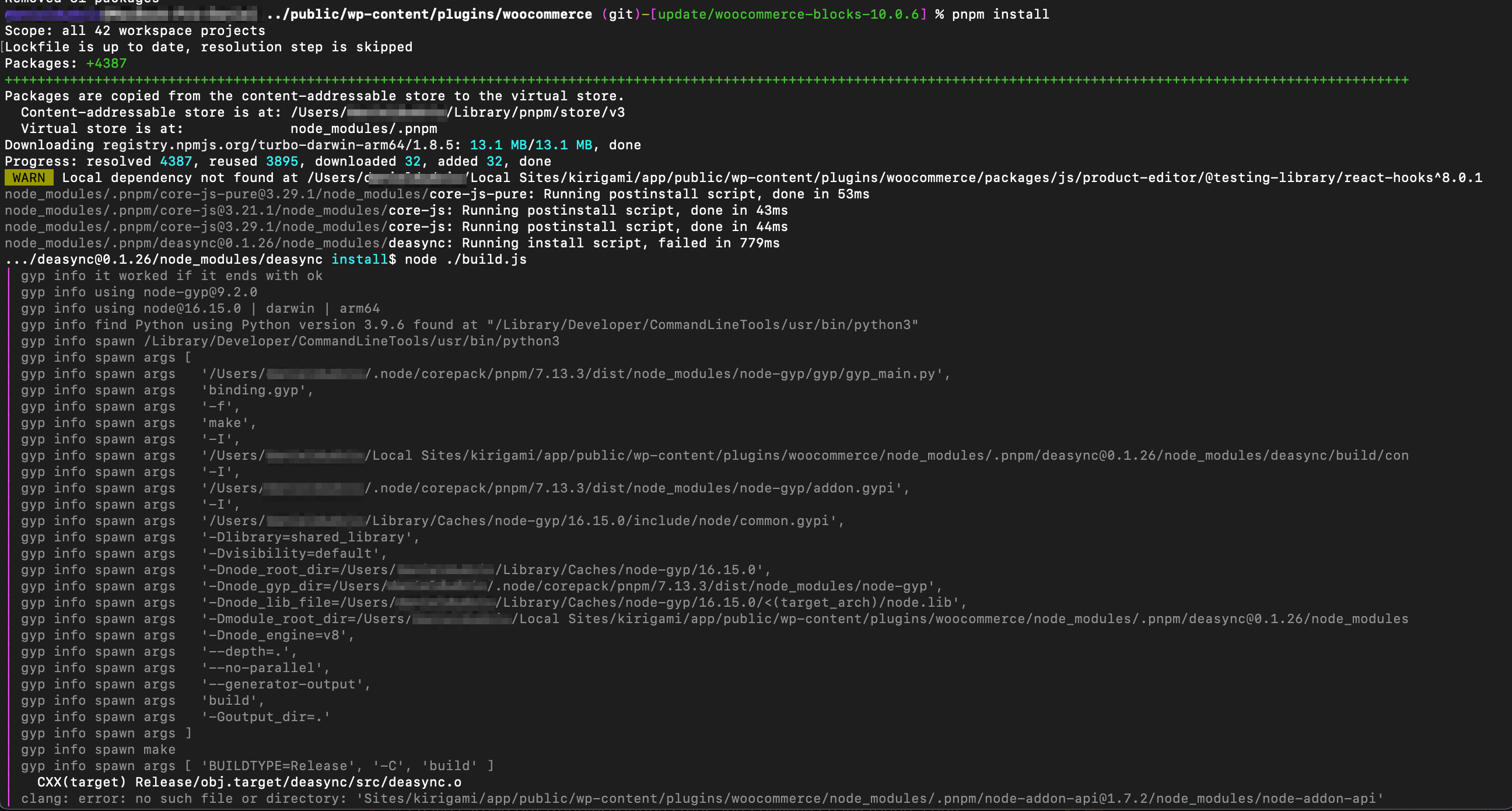 Out Of Date `deasync` Package Causing Blocking Build Error · Issue 32509 · Woocommerce