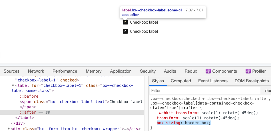 Checkbox checkmark icon is incorrectly sized when `box-sizing: border ...