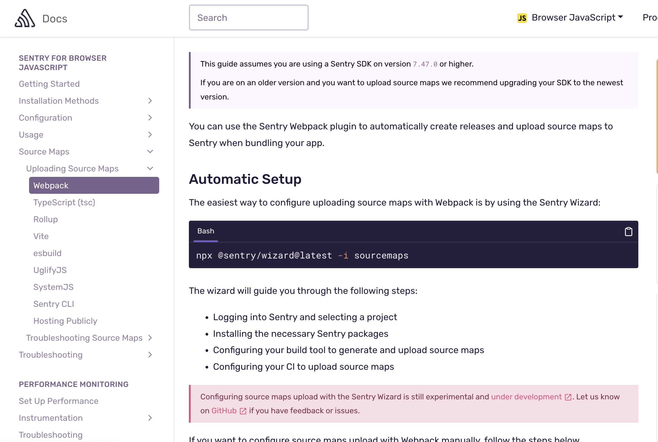 Add wizard into the getting started guide · Issue #52500 · getsentry/sentry · GitHub