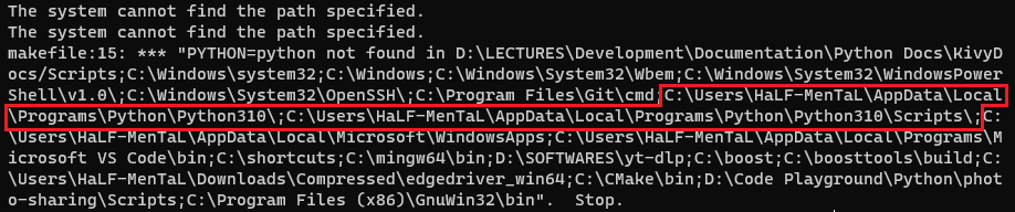 The system cannot find the path specified. while building documentation · Issue #8186 · kivy ...