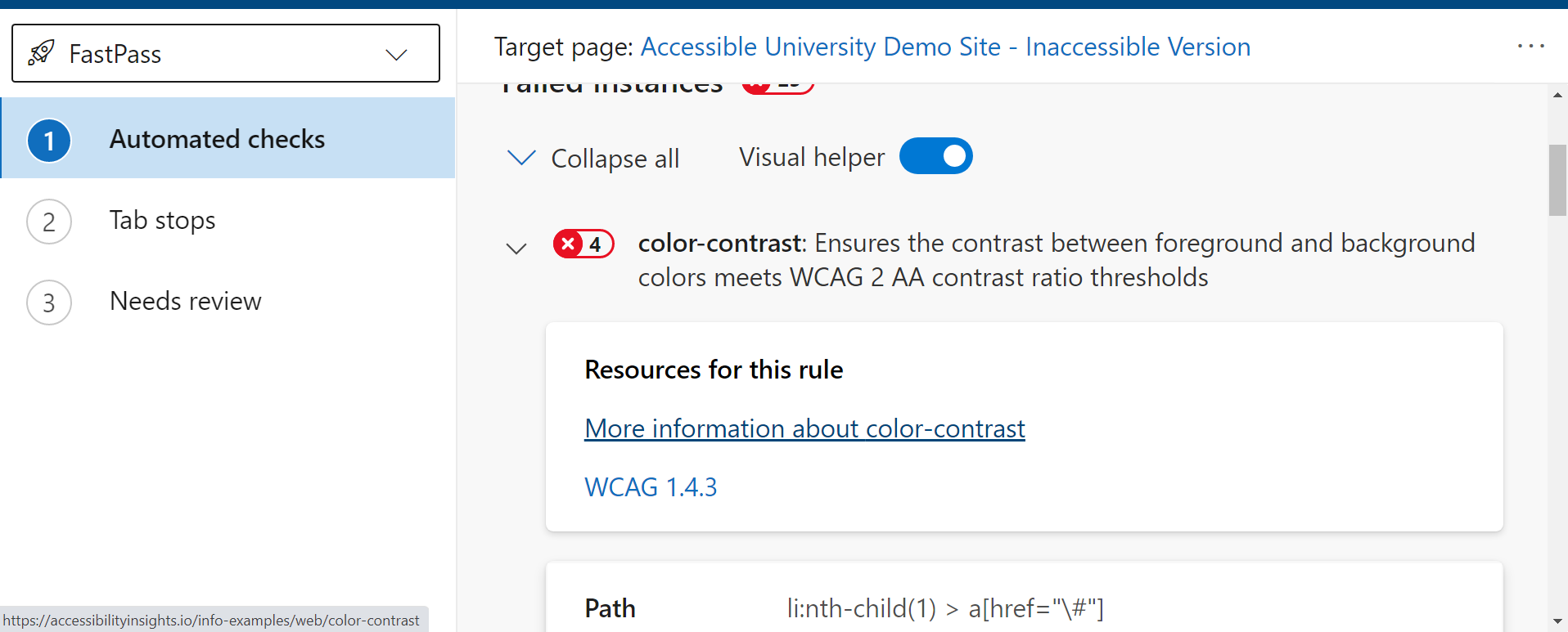 Access to the Info and Examples · Issue #2057 · microsoft/accessibility-insights-web · GitHub