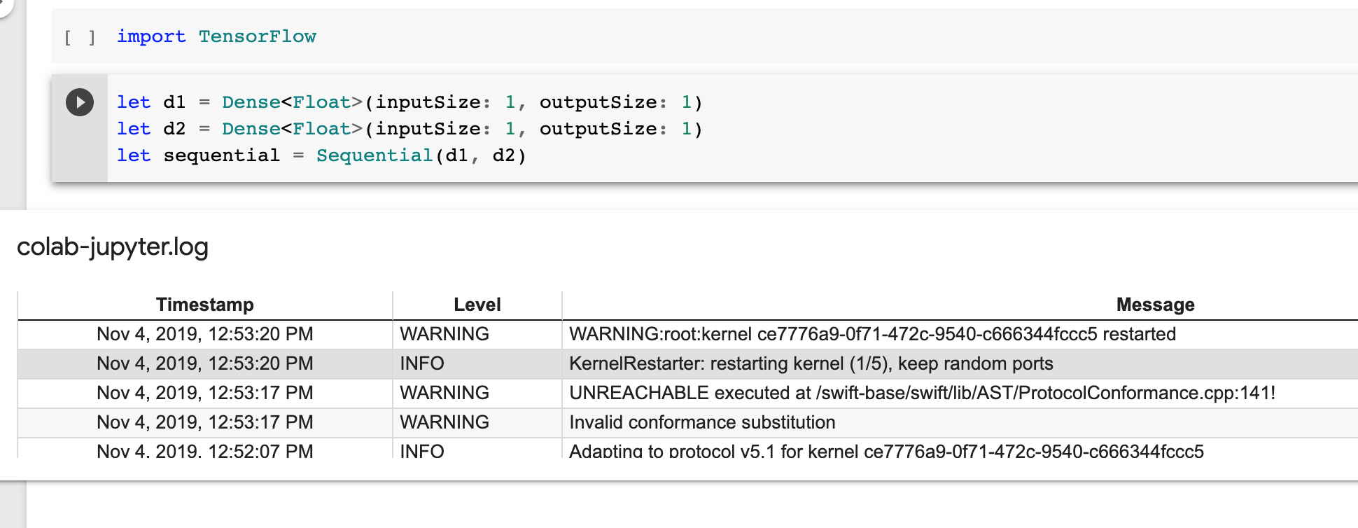 Sequential causes Colab to crash · Issue #542 · tensorflow/swift-apis · GitHub