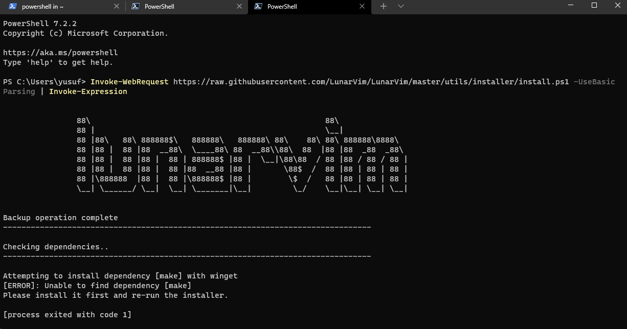 Powershell installing error. · Issue #2375 · LunarVim/LunarVim · GitHub