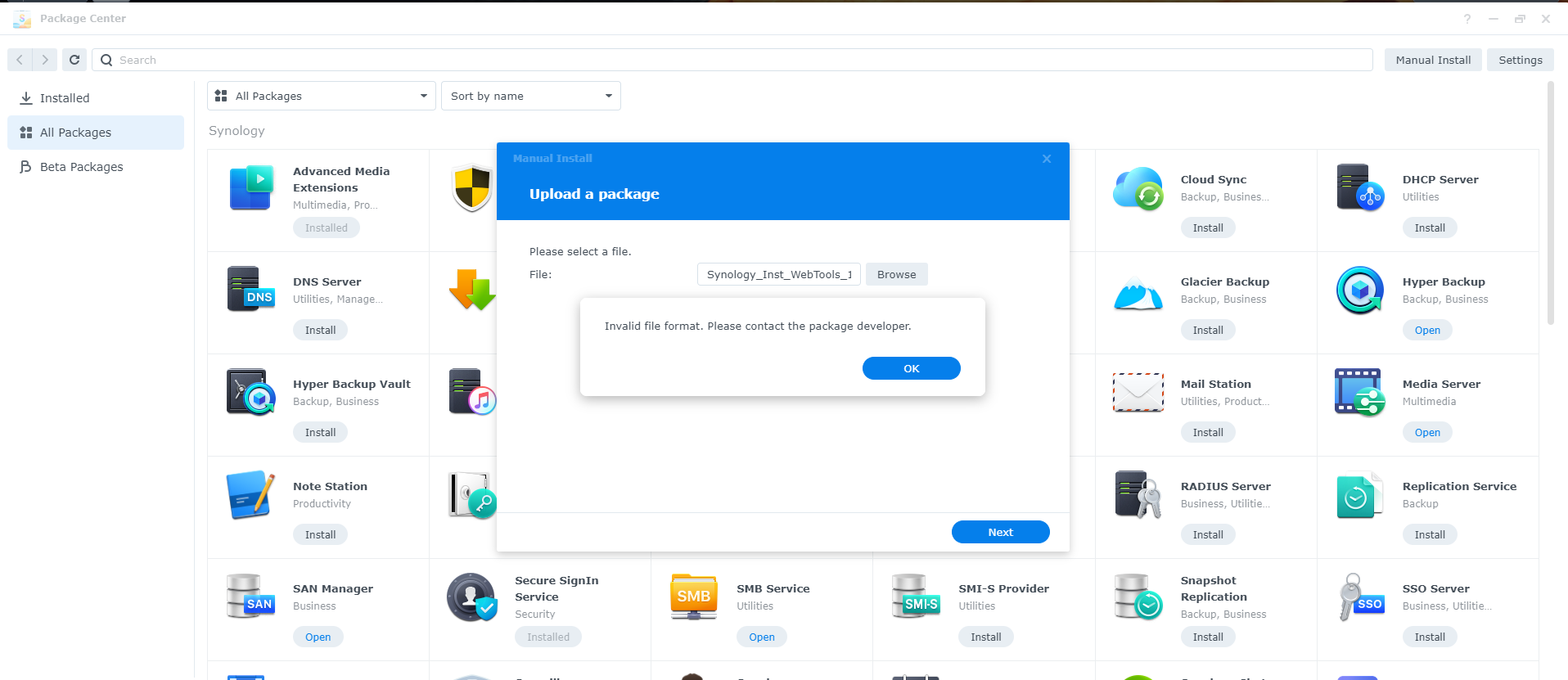 [BUG] Cannot install Synology SPK · Issue #406 · WebTools-NG/WebTools-NG · GitHub