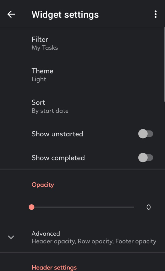 Unstarted tasks are shown when “Show unstarted” is not turned on in widget settings · Issue ...