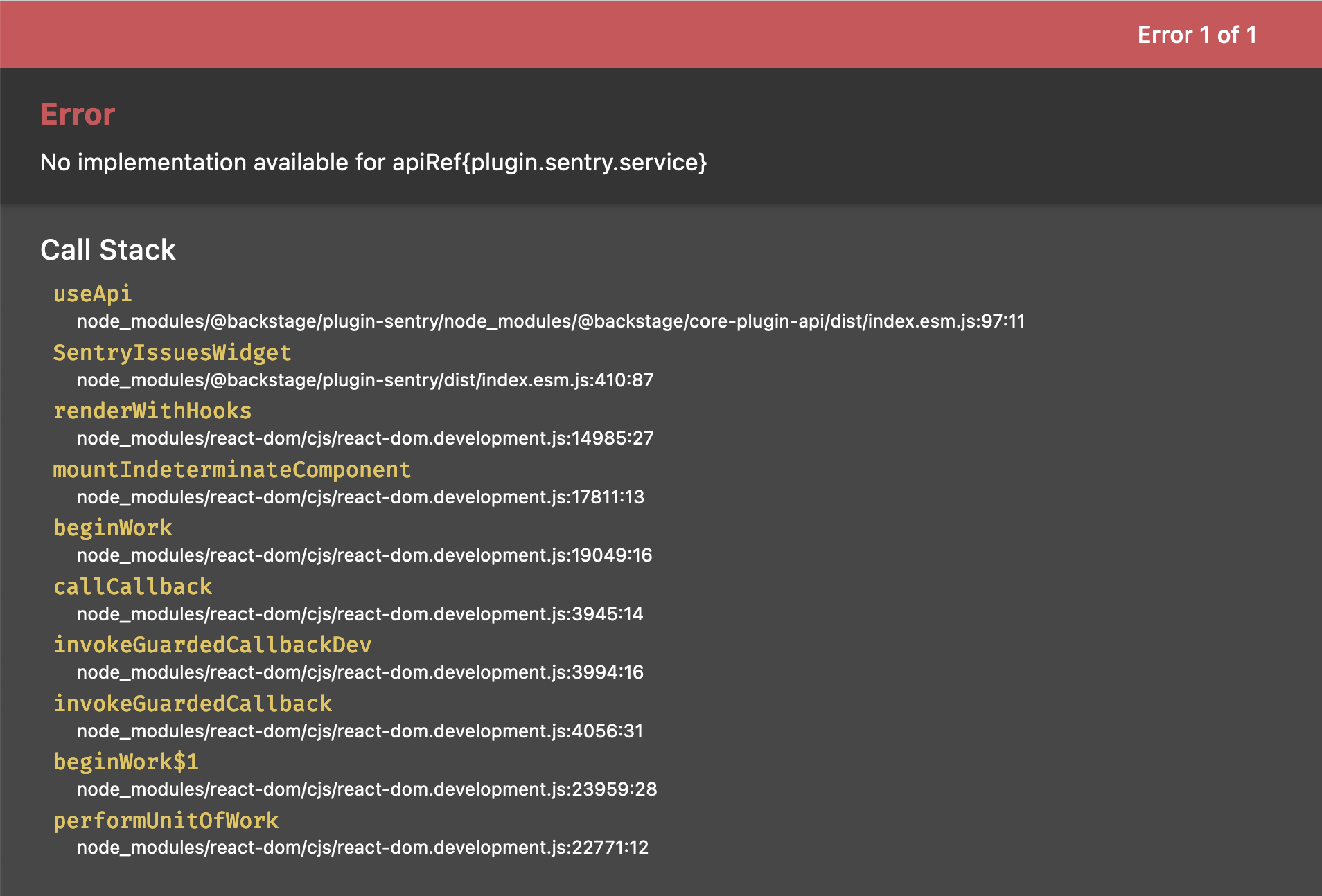 🐛 Bug Report Backstage Plugin Sentry No Implementation Available For 