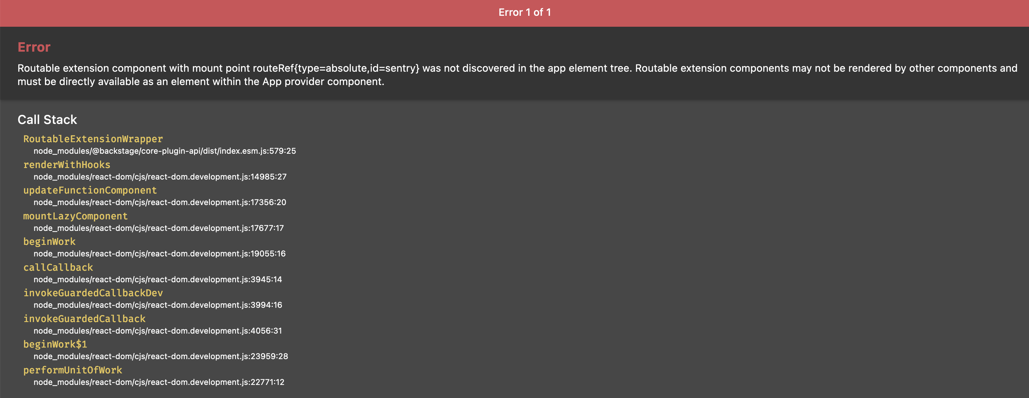 🐛 Bug Report: Backstage Plugin Sentry "No implementation available for apiRef{plugin.sentry ...