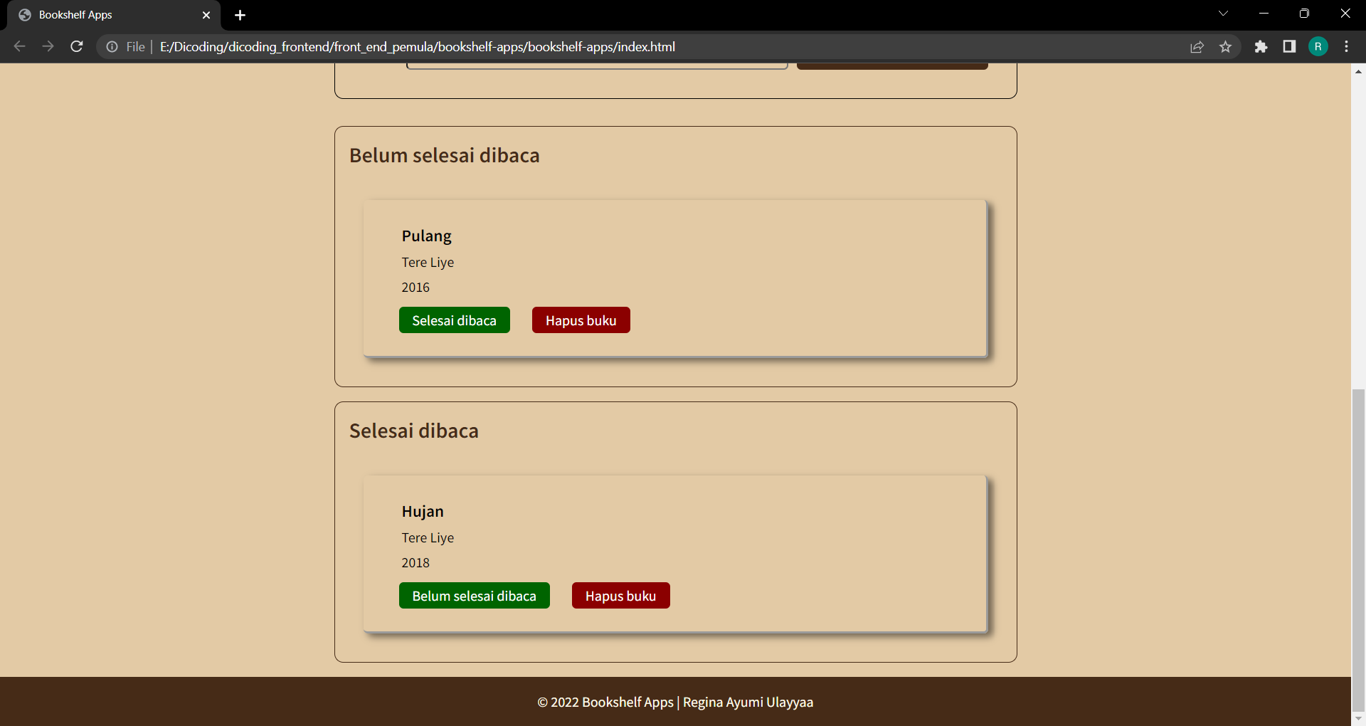 GitHub - ReginaAyumi/bookshelf-apps: Dicoding Submission - Belajar Membuat Front-End Web untuk ...