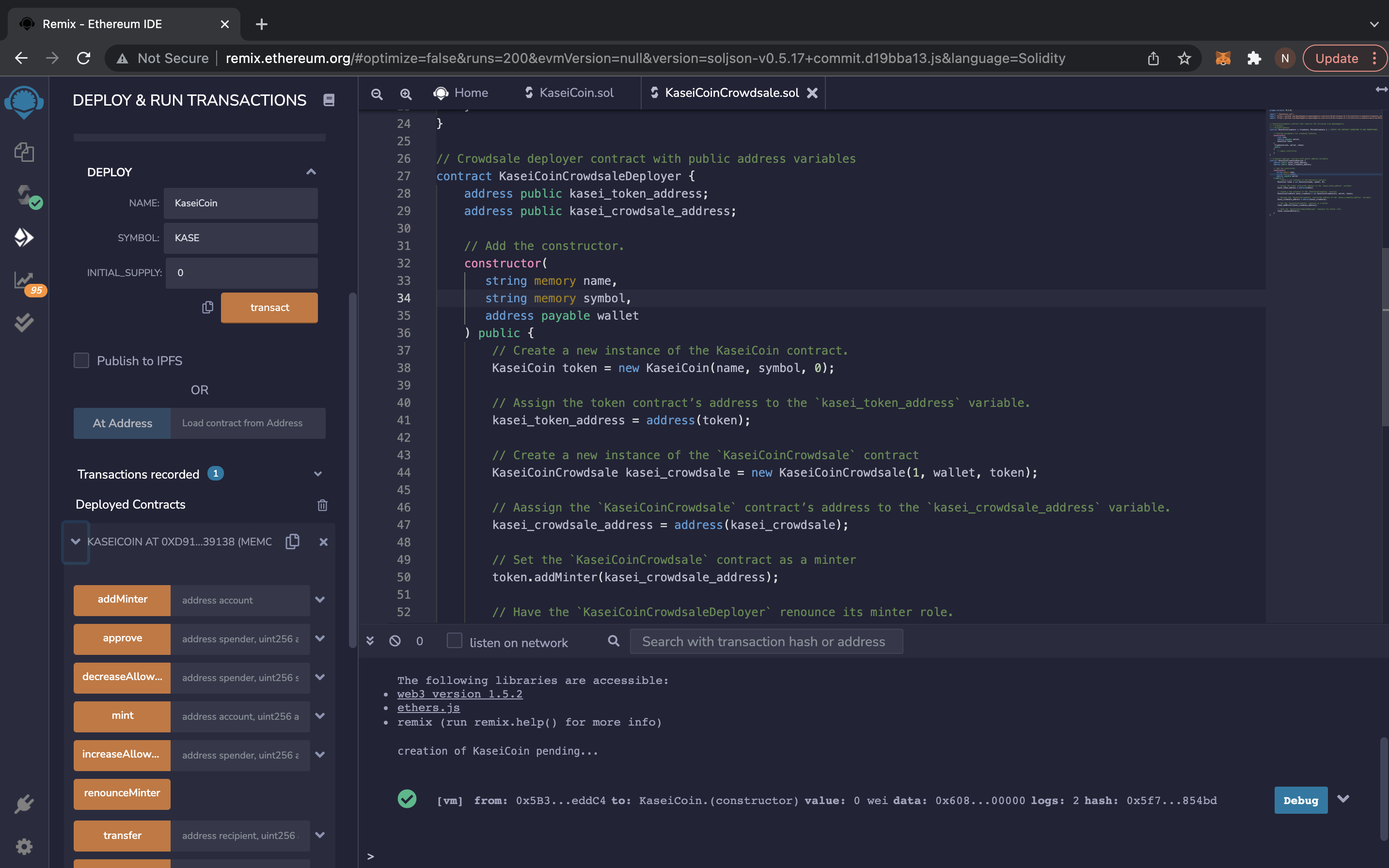 GitHub - noahbeito/KaseiCoinCrowdsale: Creating an ERC-20 compliant, fungible token that will be ...