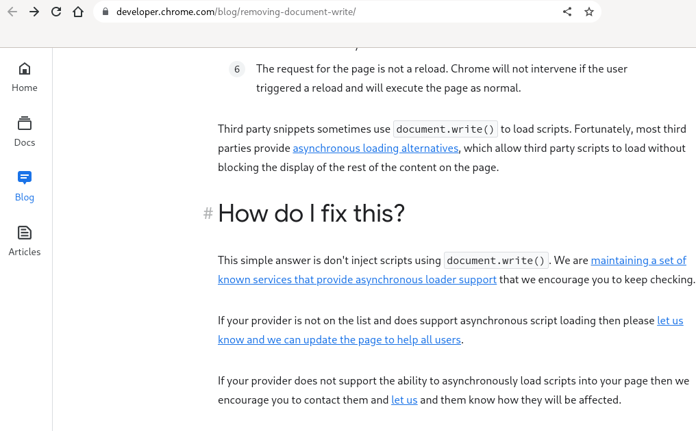 Dead link in site/en/blog/removing-document-write/index.md · Issue #6388 · GoogleChrome ...