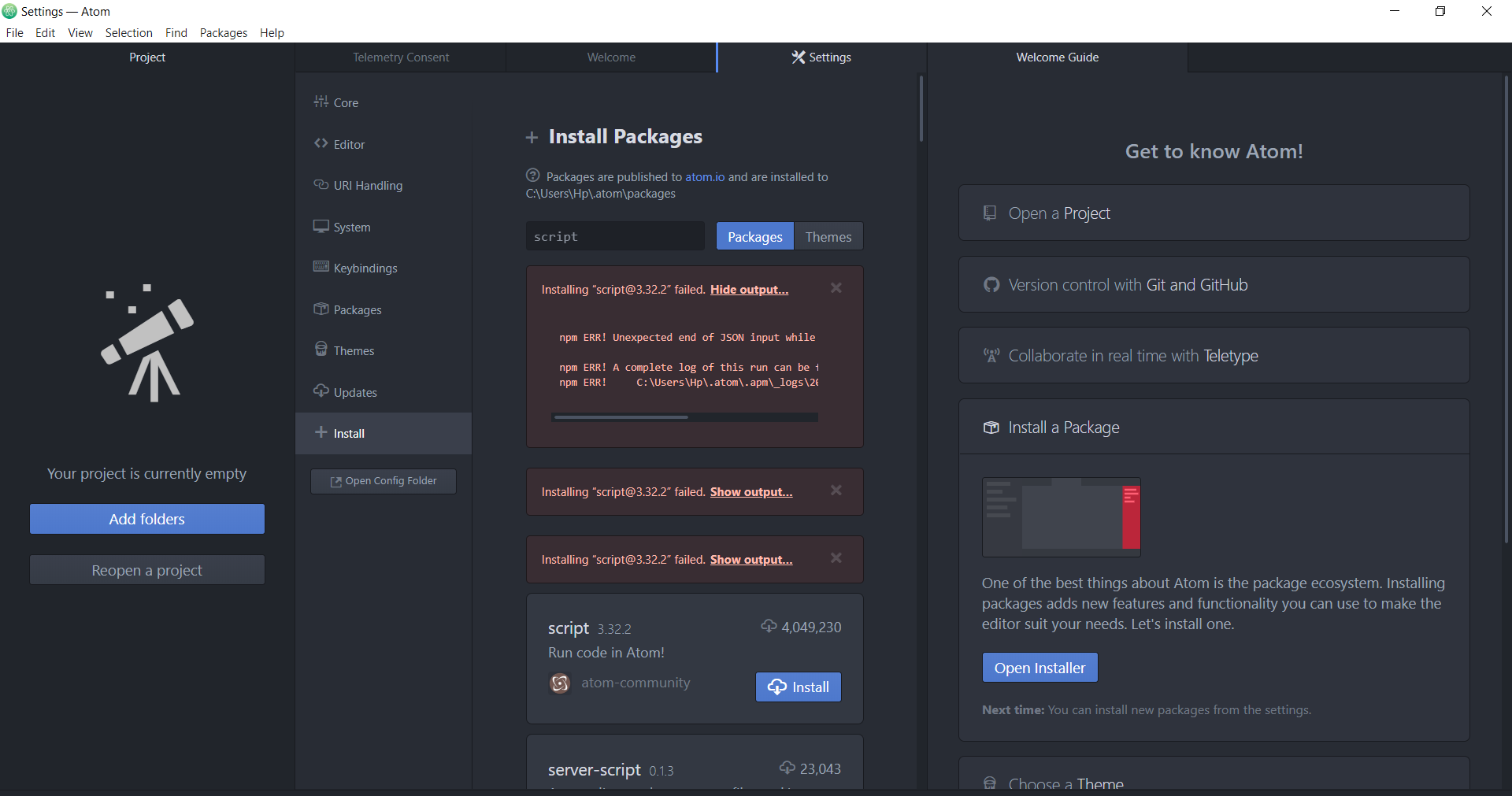 Unable To Download Script · Issue 2556 · Atom Community Atom Script · Github