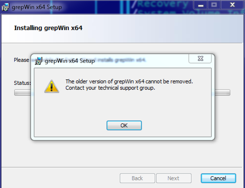 v2.0.6.1006, PerMashine installation - "The older version grepWin x64 cannot ne removed", but ...