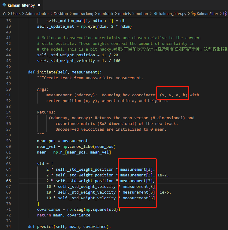 In MOT, why does Kalman filter use four parameters of xyah instead of ...