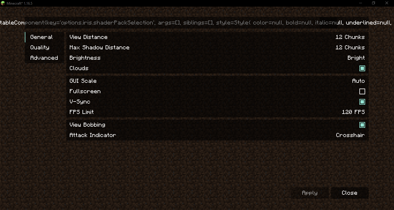 Search bar partially overlaps "Shader Pack" button (version 1.6.x ...
